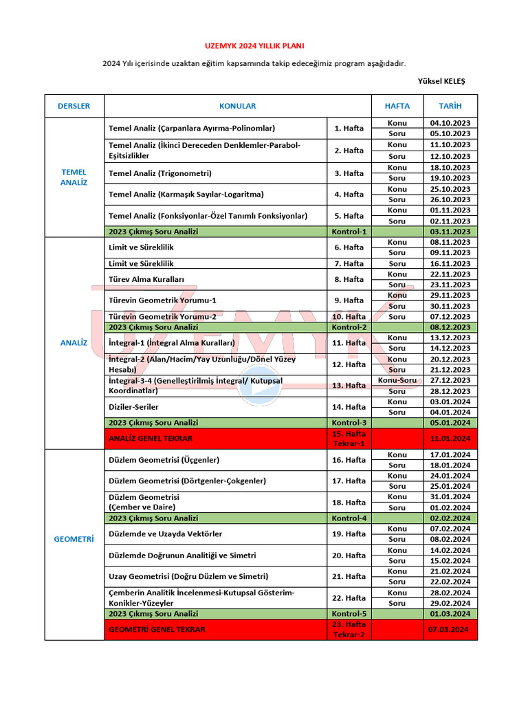 Yillik Plan 2024 | PDF