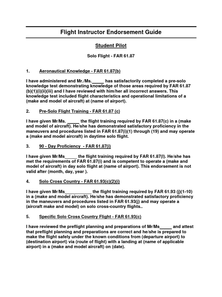 Faa Endorsements | Download Free PDF | Flight Instructor | Pilot ...