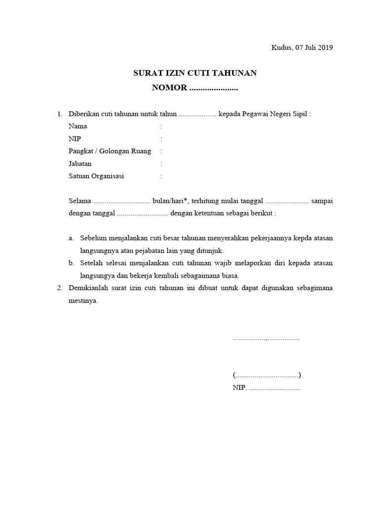 (Contohsurat - Co) Contoh Surat Cuti Tahunan PNS | PDF