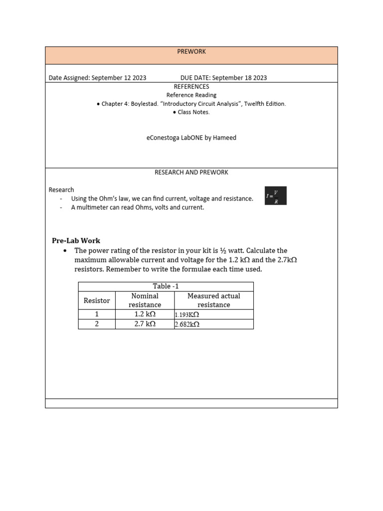 Eln Template Pre Work | PDF