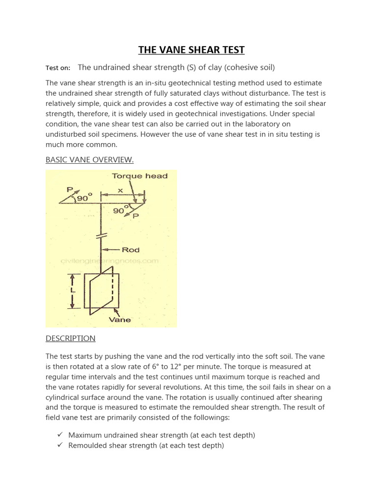 The Vane Shear Test | PDF | Soil Mechanics | Geotechnical Engineering