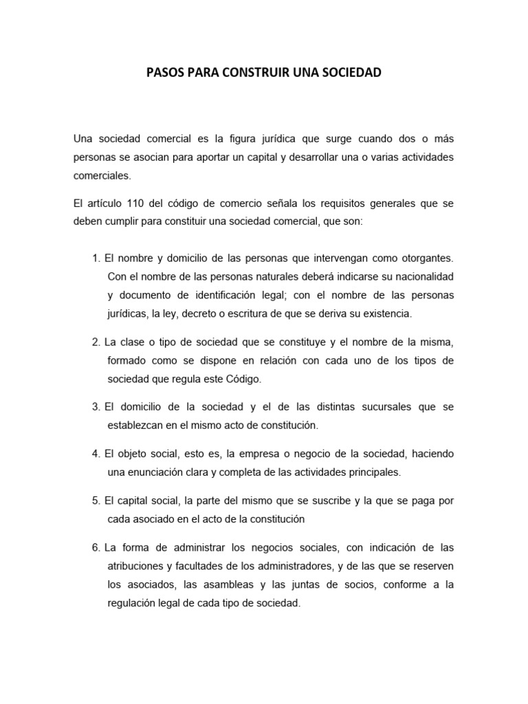 Pasos para Construir Una Sociedad | PDF | Sociedad de responsabilidad ... Pasos para Construir Una Sociedad | PDF | Sociedad de responsabilidad ...