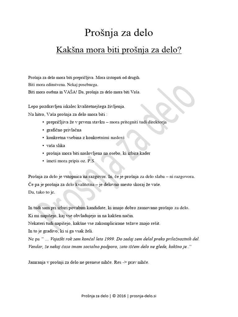 Prosnja Za Delo | PDF