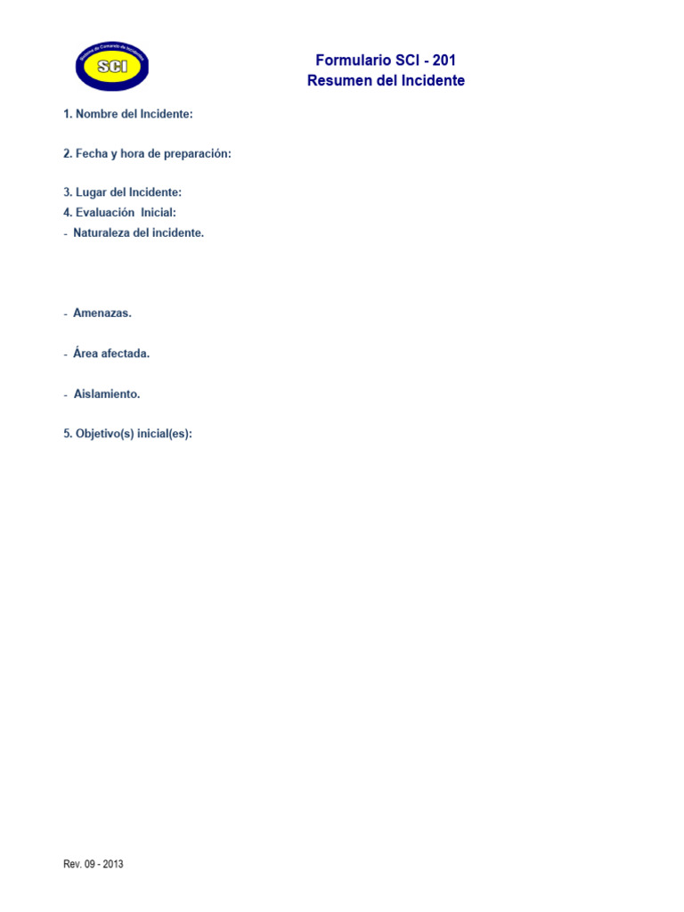 Formulario SCI - 201: Resumen del Incidente | PDF | Derecho