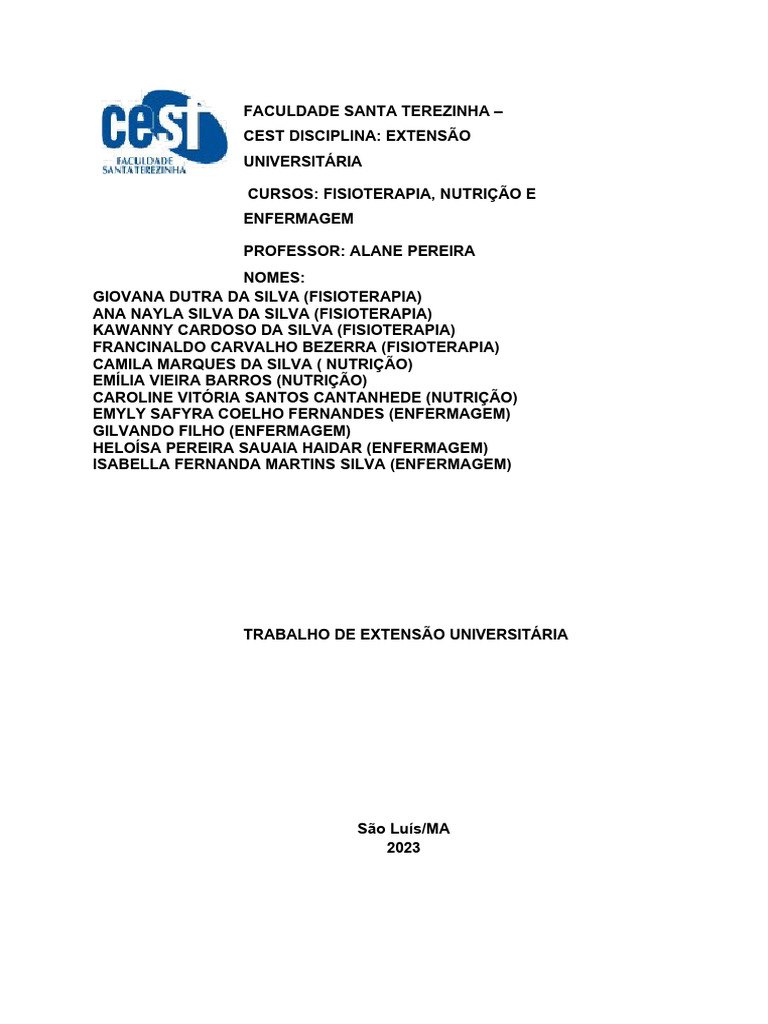 Relatorio Julia | PDF | Enfermagem | Fisioterapia Relatorio Julia | PDF | Enfermagem | Fisioterapia