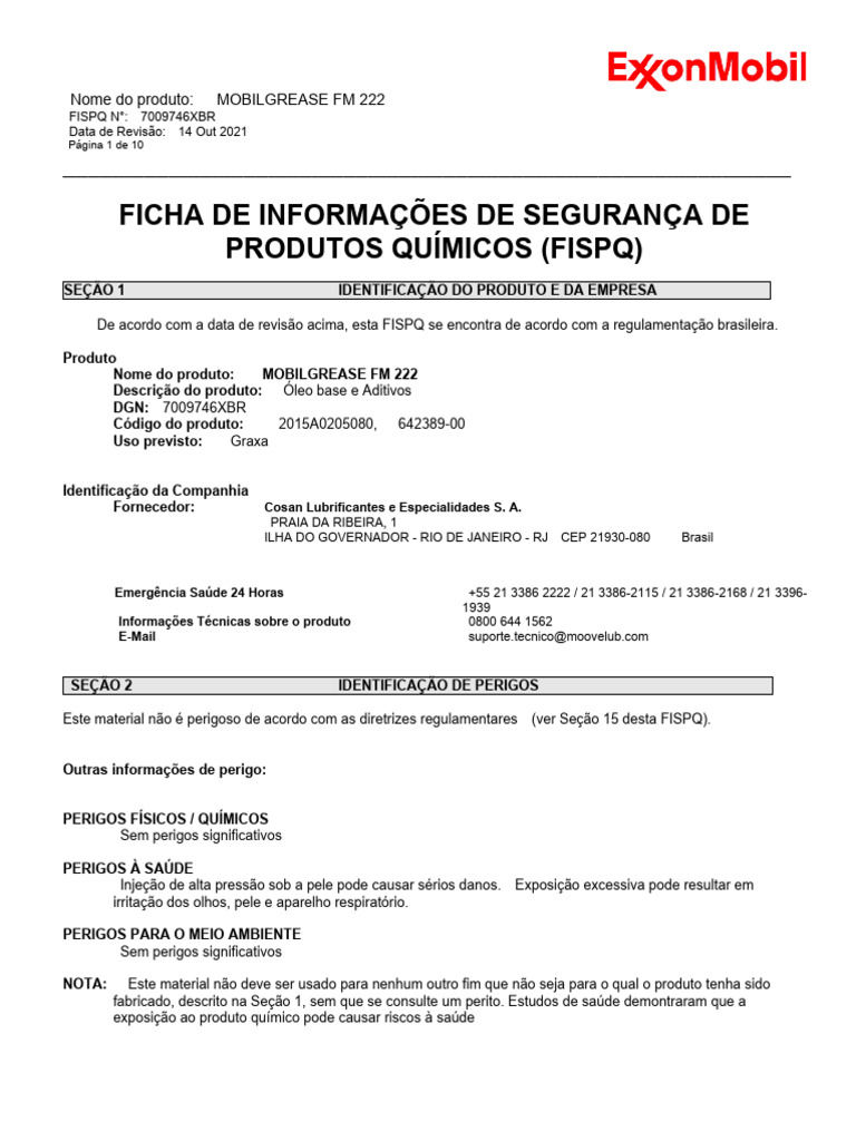 Mobilgrease FM 222 | PDF | Oxigênio | Roupas