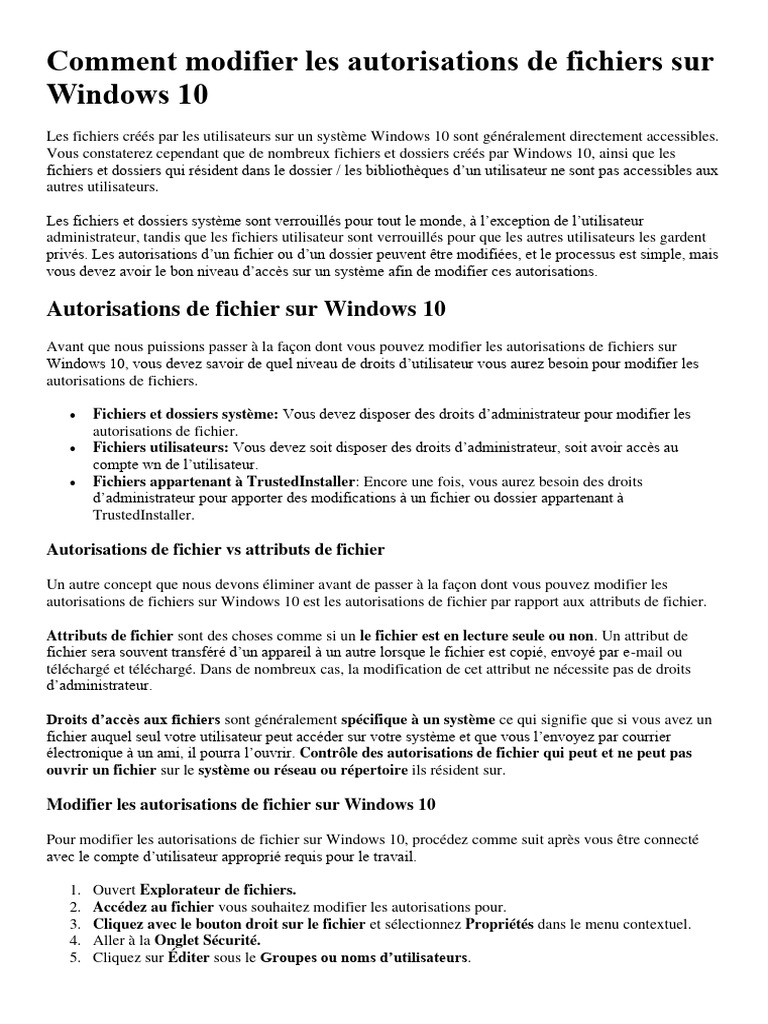 Modifier les autorisations de fichiers Windows 10 | PDF | Fichier ...