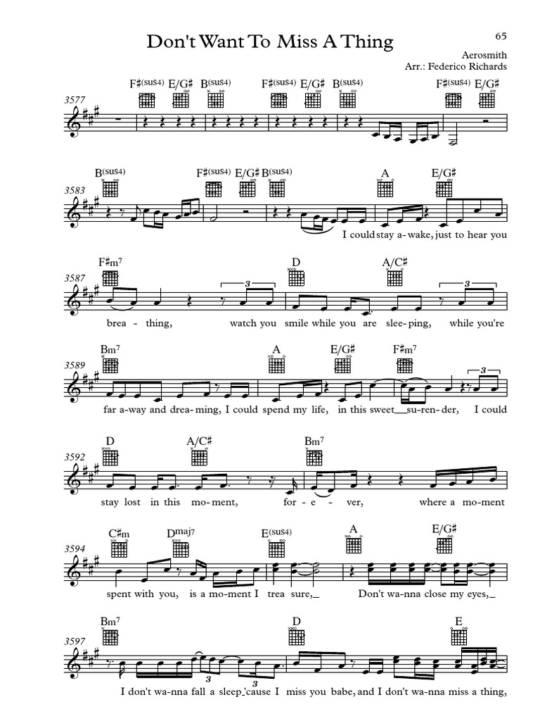 Don't Wanna Miss A Thing - Aerosmith - Partitura - Melodía - Piano | PDF