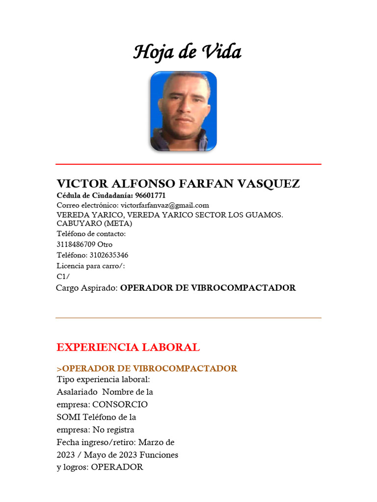 Hoja de Vida Victor Farfan | PDF | Bogotá | Colombia
