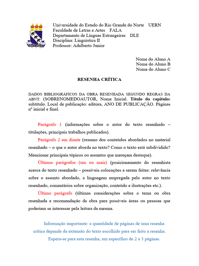 Modelo Resenha Crítica UERN | PDF