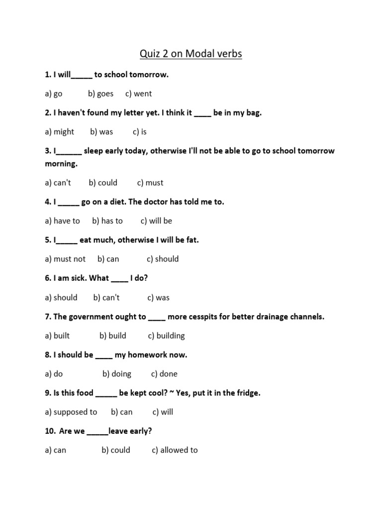 Quiz 2 On Modal Verbs | PDF