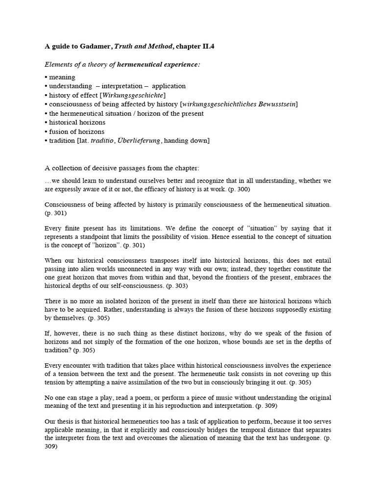 A Guide To Gadamer Truth and Method II.4 | PDF | Hermeneutics ...