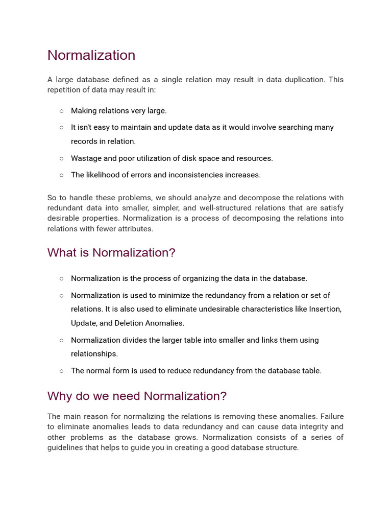 Normalization in DBMS | PDF | Data Management | Computing