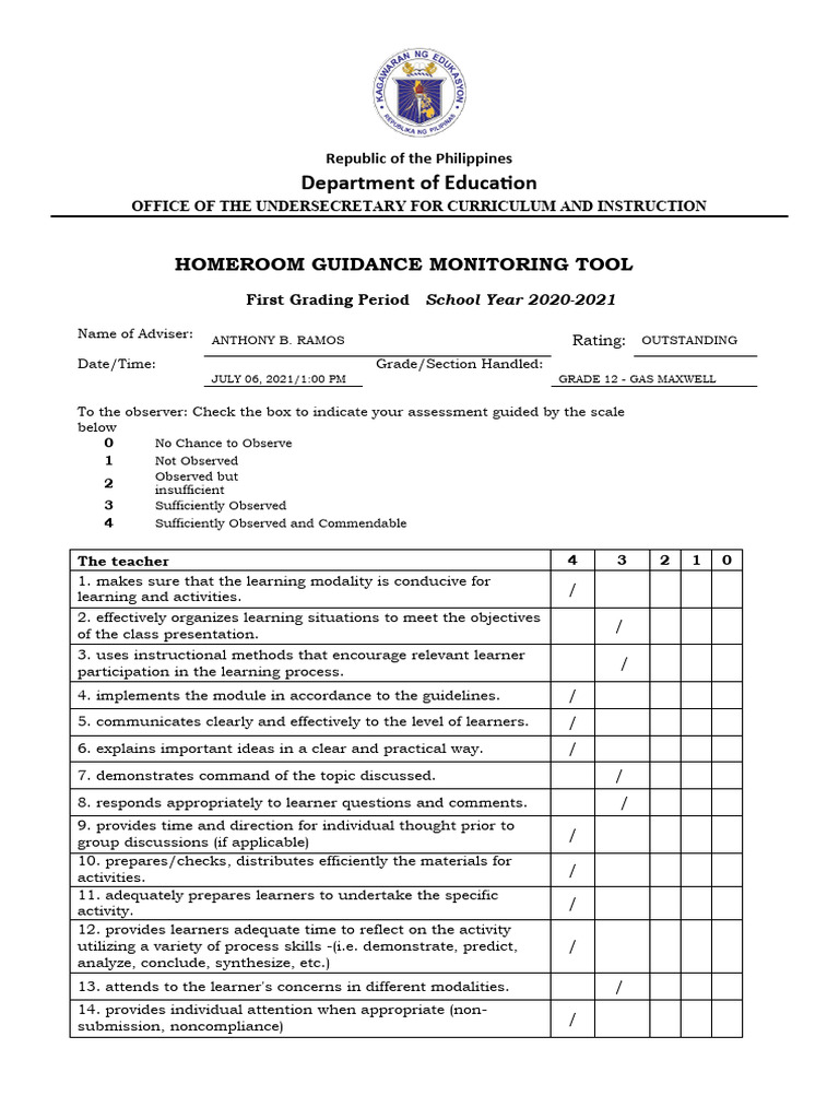Homeroom Guidance Monitoring Tool | PDF | Learning | Educational Assessment