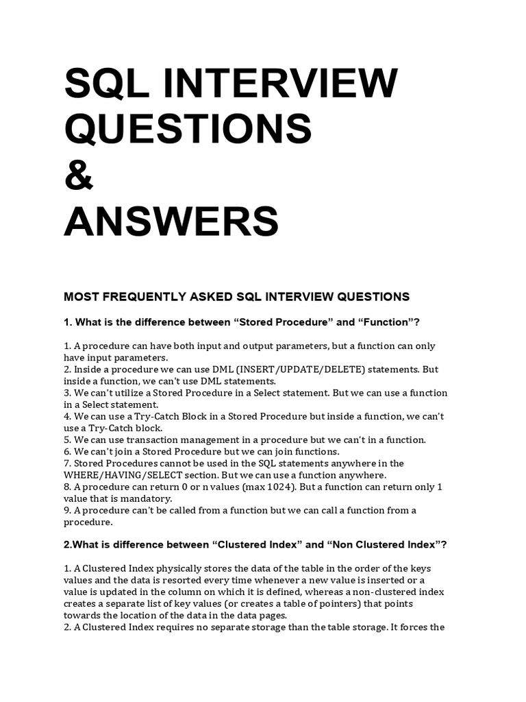Most Frequently Asked SQL Interview Questions | PDF | Database Index | Relational Database