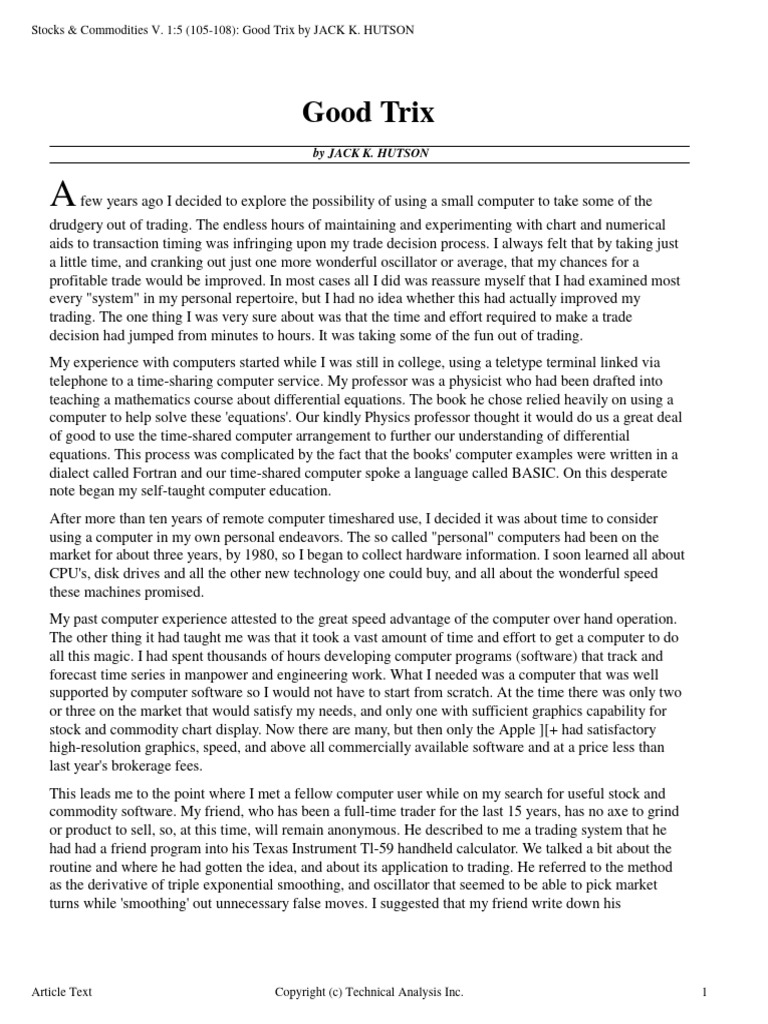 Trix - Good Trix by Jack K. Hutson | PDF | Moving Average | Technical Analysis