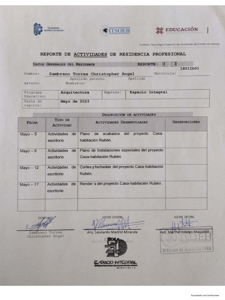 3er Reporte de Actividades de Residencia Profesional | PDF
