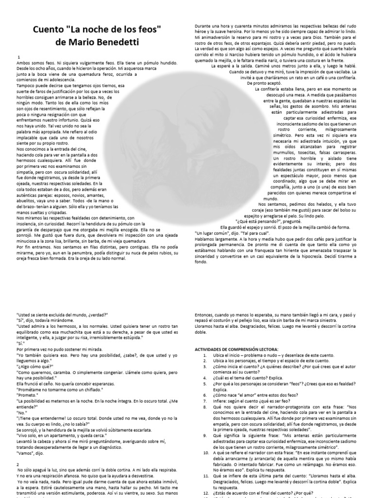 Cuento "La Noche de Los Feos" de Mario Benedetti | PDF
