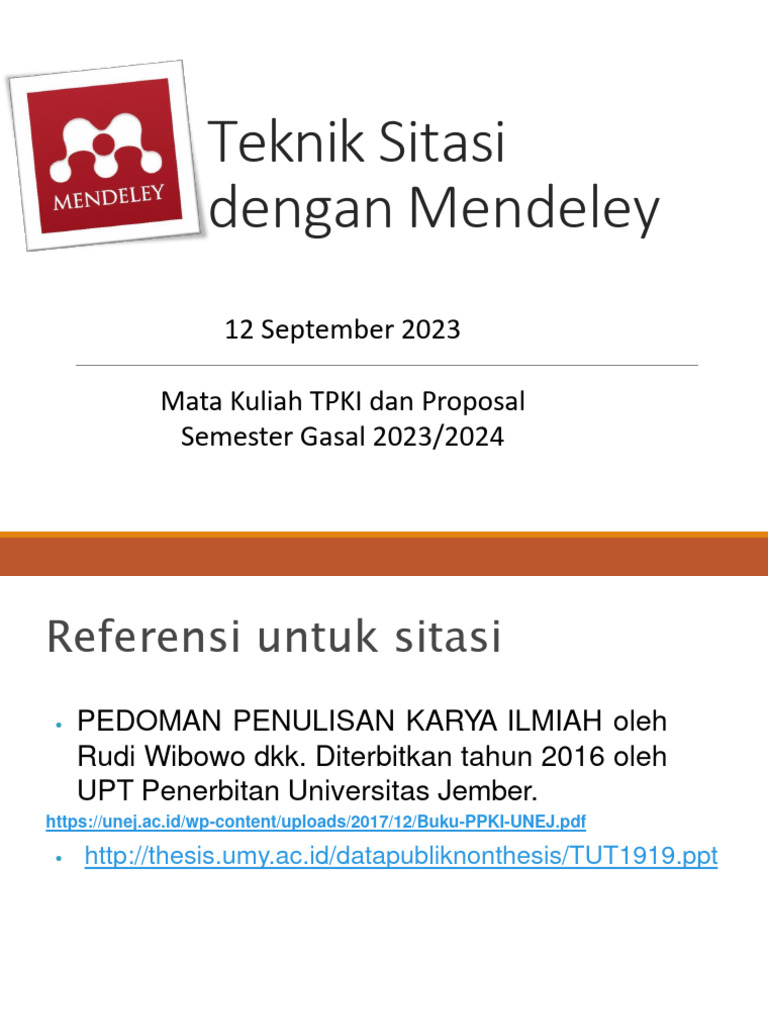 Panduan Sitasi Mendeley untuk TPKI | PDF