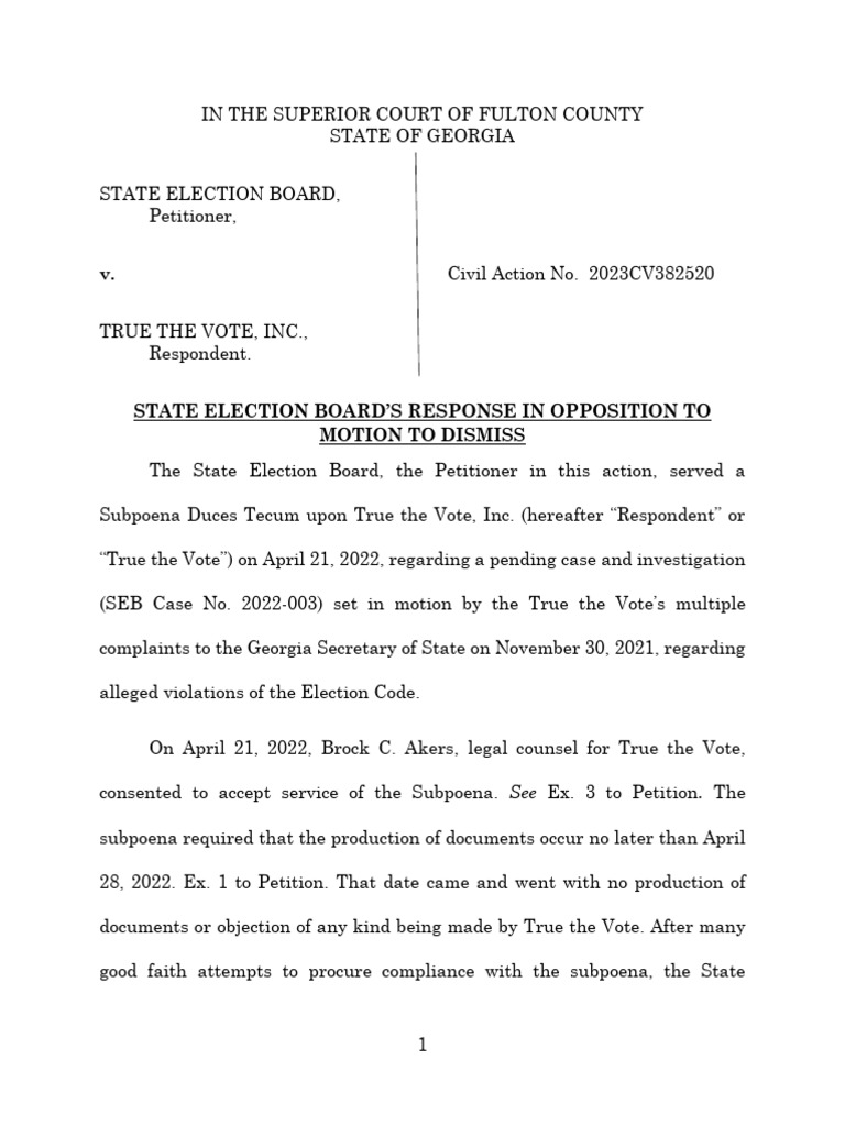 AG-#1491481-v1-2023-09-18 SEB V True The Vote - SEB Response To MTD ...