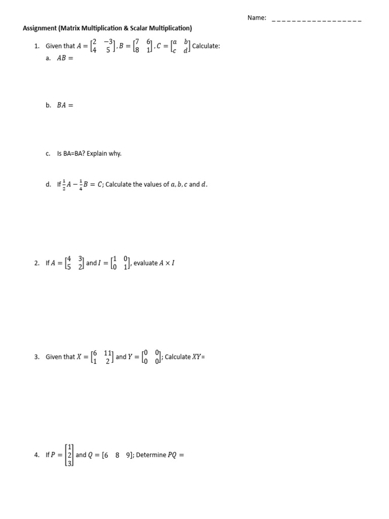 Matrix Multiplication and Scalar Multiplication | PDF | Teaching ...