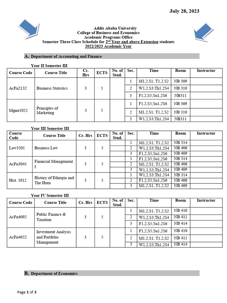 Addis Ababa University Class Schedule 2023 | PDF | Economies | Economics