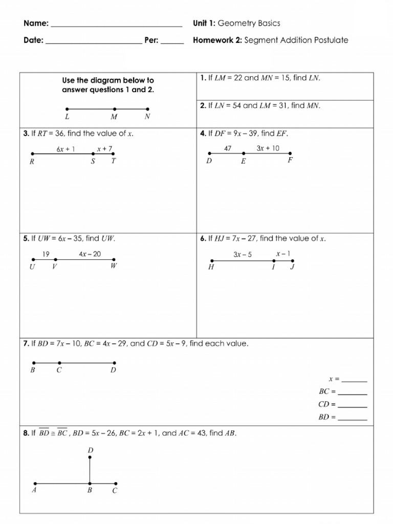 Calculating Missing Segments Worksheet | PDF
