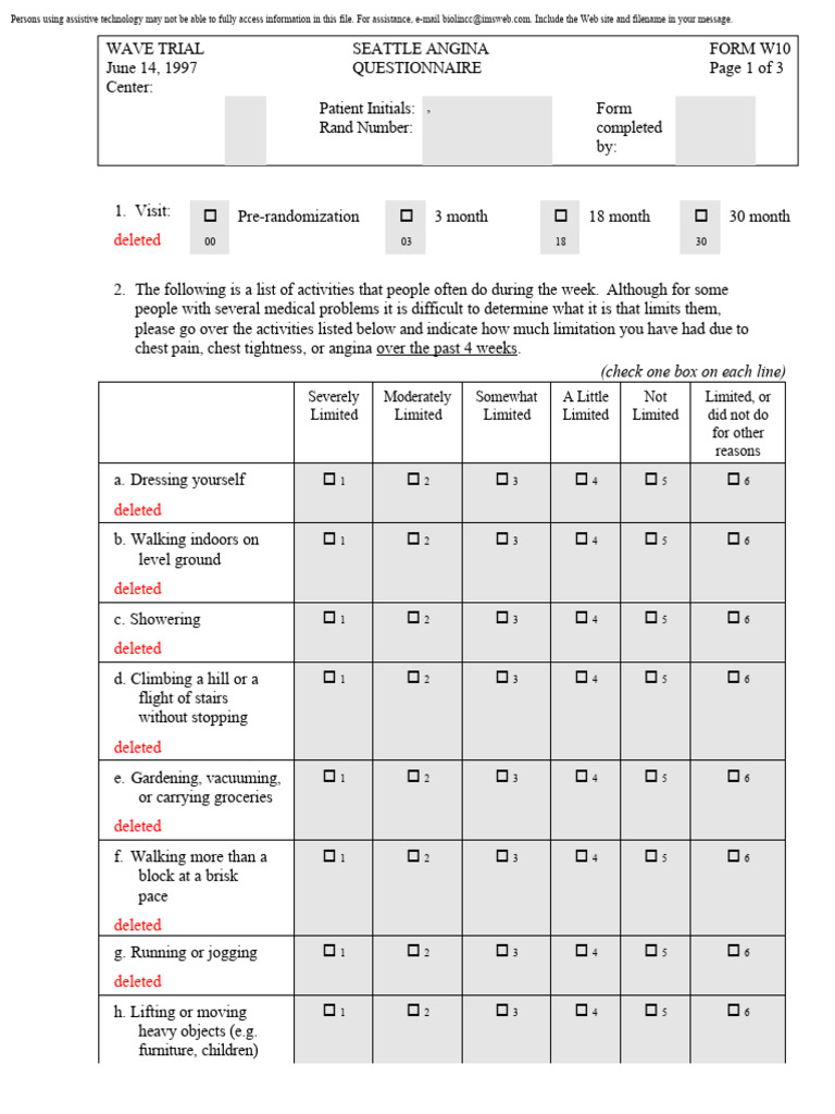 Seattle Angina Questionnaire | PDF | Angiology | Diseases And Disorders