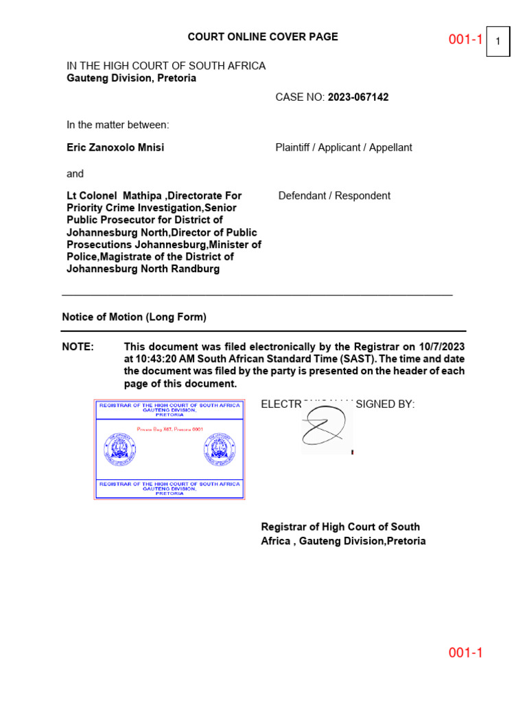 SANDF Urgent Review Application 10 July 2023 | PDF | Prosecutor | Defendant