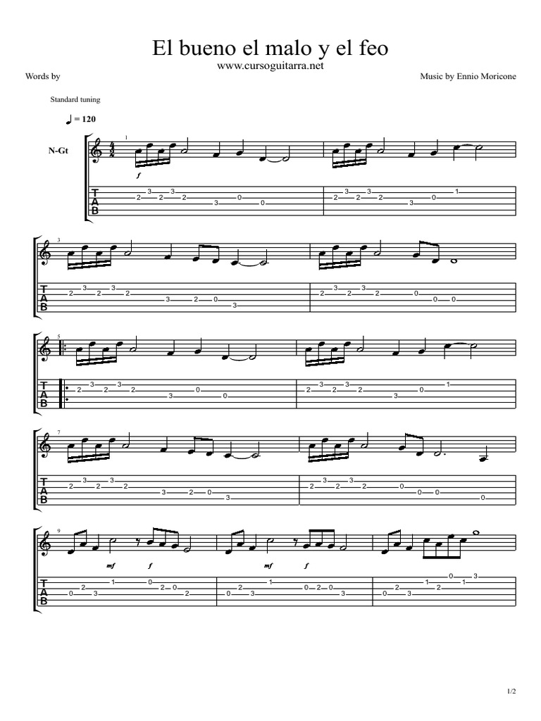 Acordes y Partitura: El Bueno, El Feo y El Malo | PDF