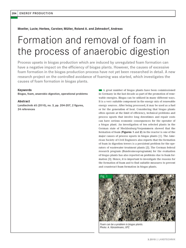 Formation and Removal of Foam in The Process of Anaerobic Digestion | PDF