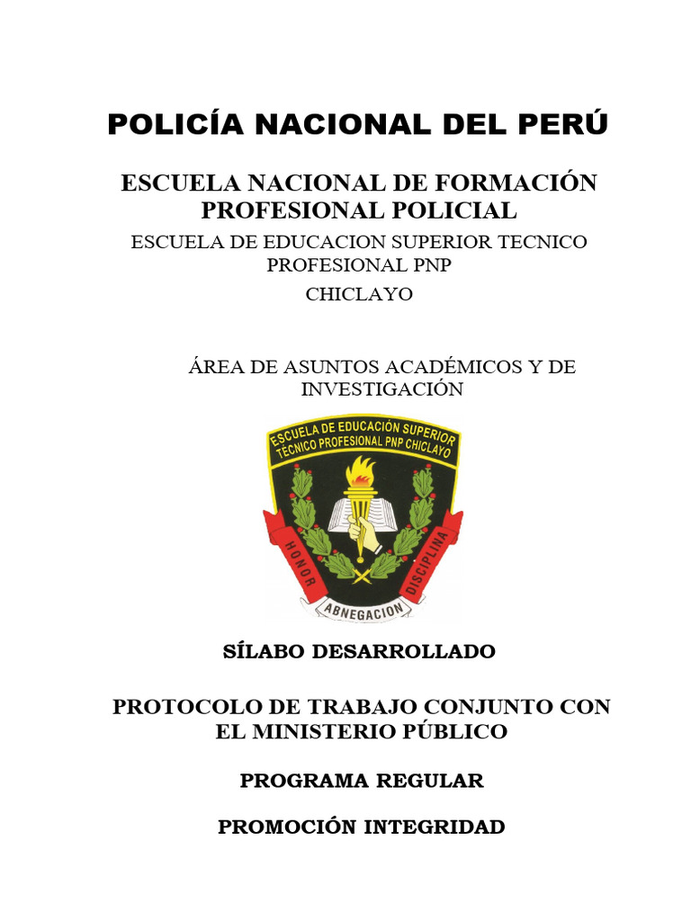 Silabo de Protocolo de Trabajo Conjunto Con El Ministerio Publico | PDF Silabo de Protocolo de Trabajo Conjunto Con El Ministerio Publico | PDF