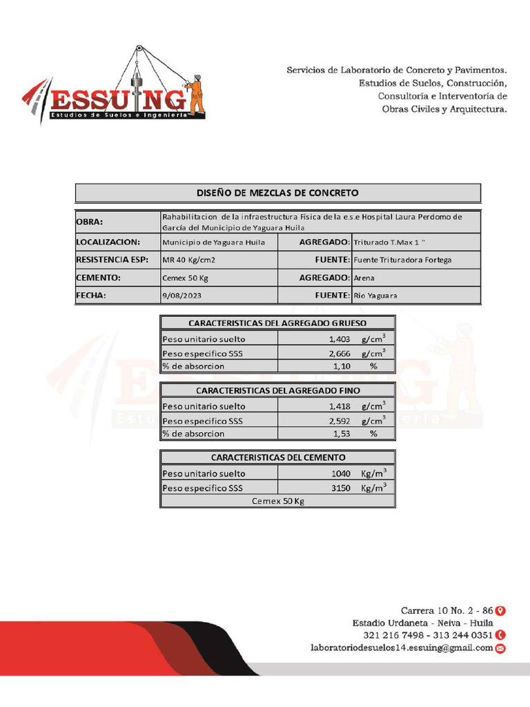 DISEÑO DE MEZCLAS DE CONCRETO MR 40 KG-cm2 - CEMEX 50 KG | PDF