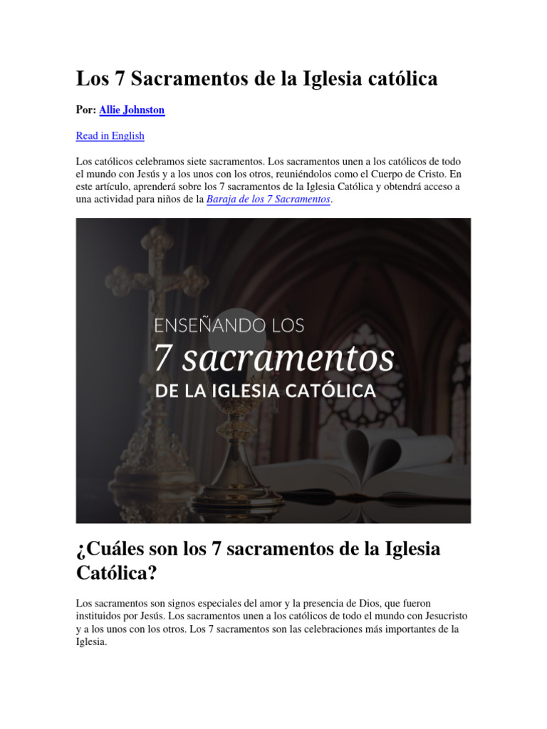 Los 7 Sacramentos de la Iglesia Católica | PDF | Sacramentos | Bautismo