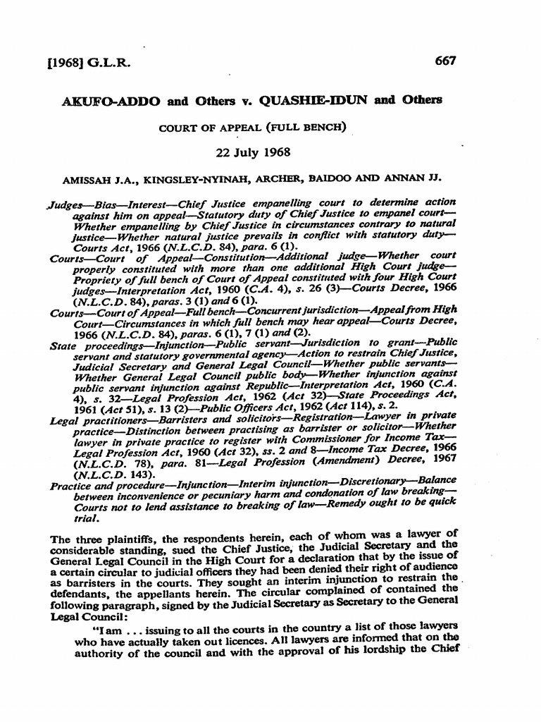 Akuffo - Addo V Quarshie Idun 1968 | PDF | Barrister | Solicitor