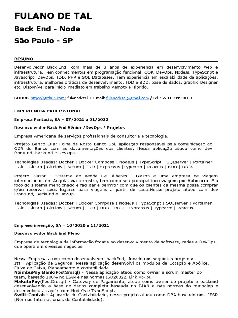 Modelo de CV | PDF | Script Java | Microsoft SQL Server