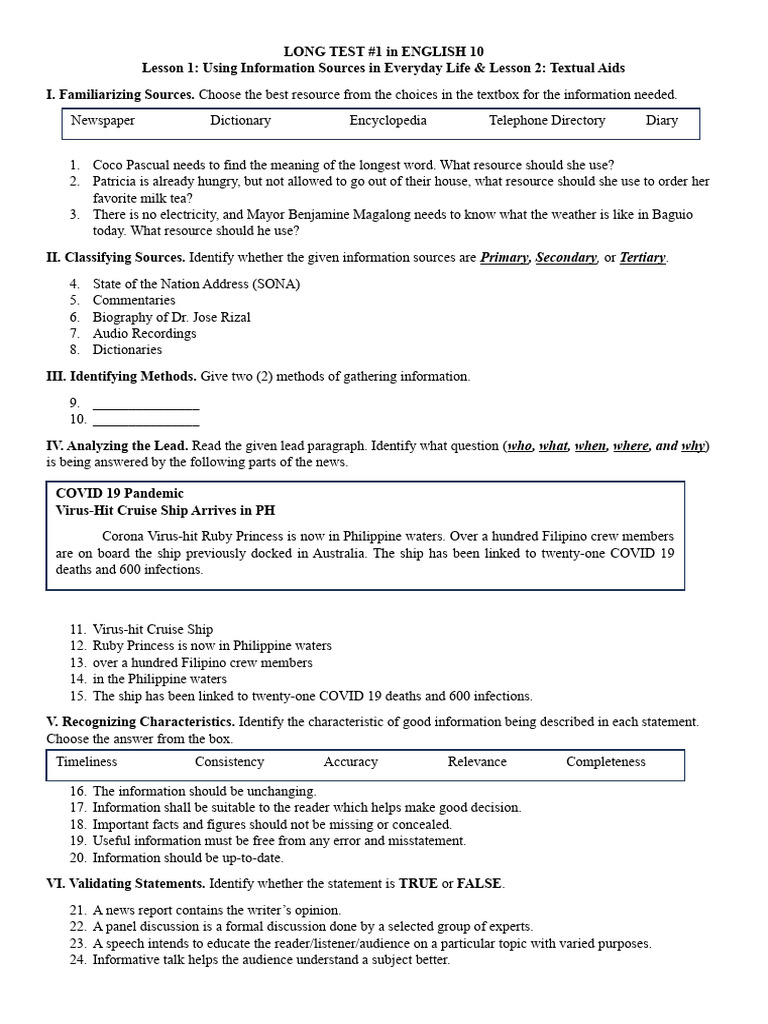 Long Test 1 | PDF | Information | Human Communication