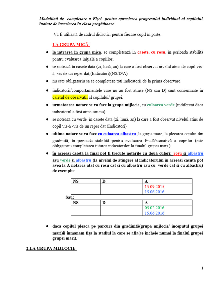 Modalitati de Completare A Fisei Pentru Aprecierea Progresului ...