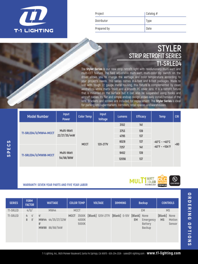 T1 SRLED4 MCCT Spec Sheet - S | PDF | Lighting | Components