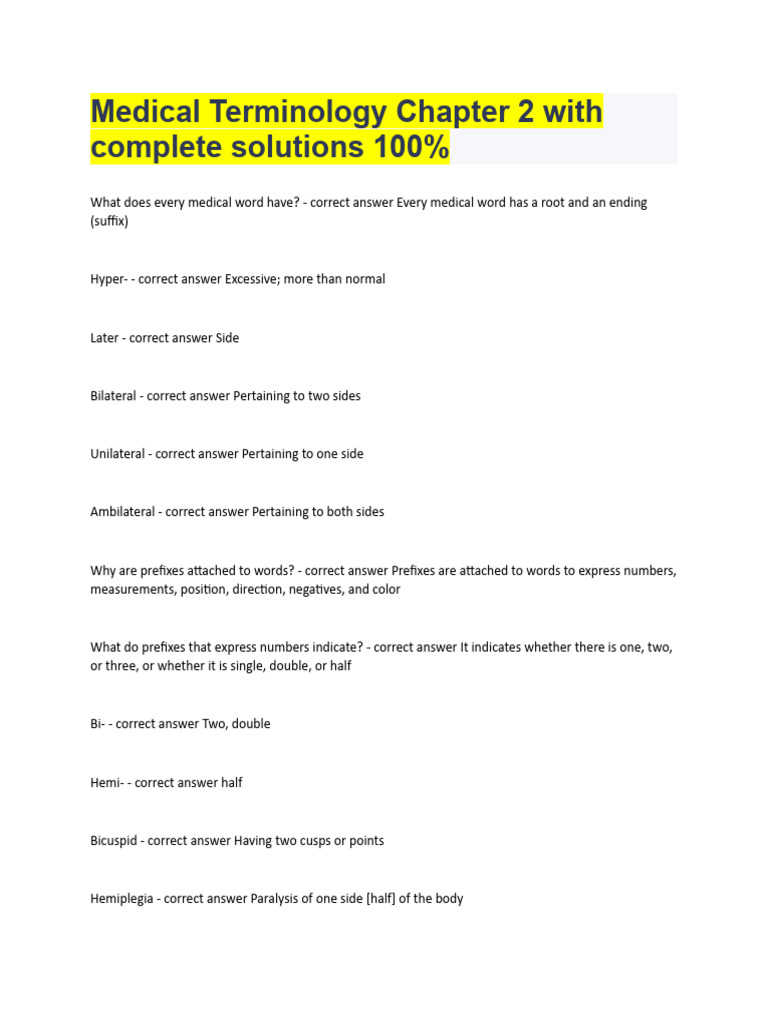 Medical Terminology Chapter 2 With Complete Solutions 100% | PDF ...