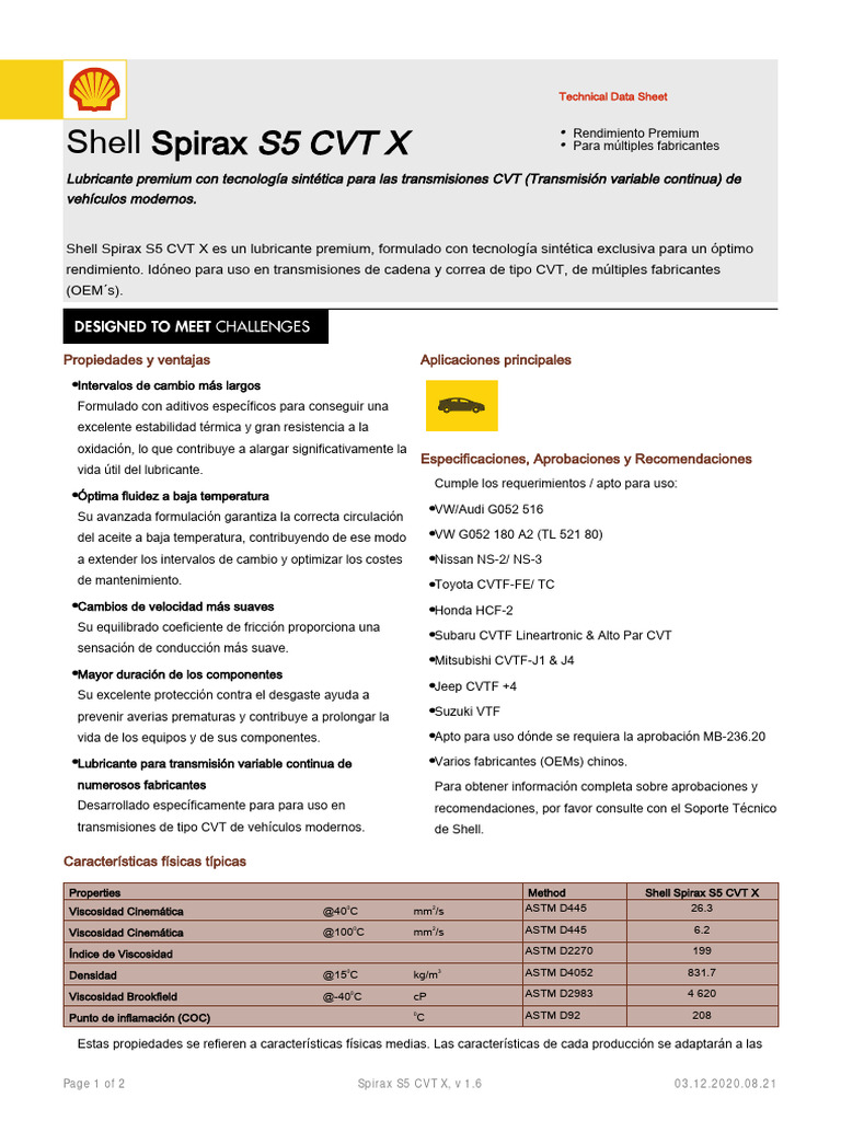FT SH Spirax S5 CVT X | PDF | Lubricante | Vehículo de motor