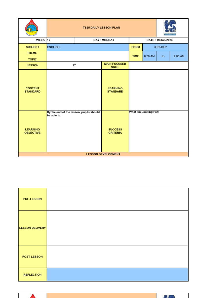 Erph English Template Excel | PDF | Lesson Plan | Learning