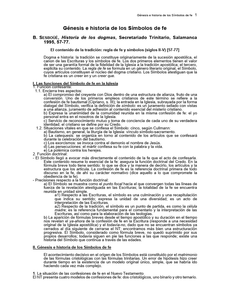Génesis e Historia de Los Símbolos de Fe - Resumen Sesboue | Descargar ...