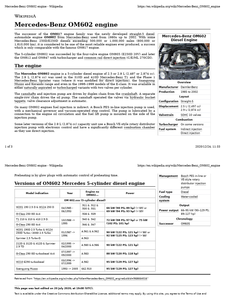 Mercedes Benz OM602 | PDF | Engines | Systems Engineering