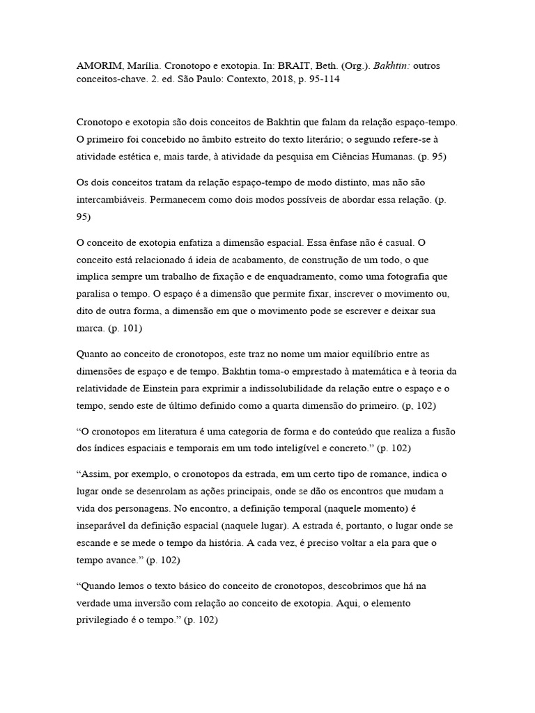 Cronotopo e Exotopia de MARILIA AMORIM em Bakhtin Outros Conceitos Chave | PDF | Tempo | Dimensão