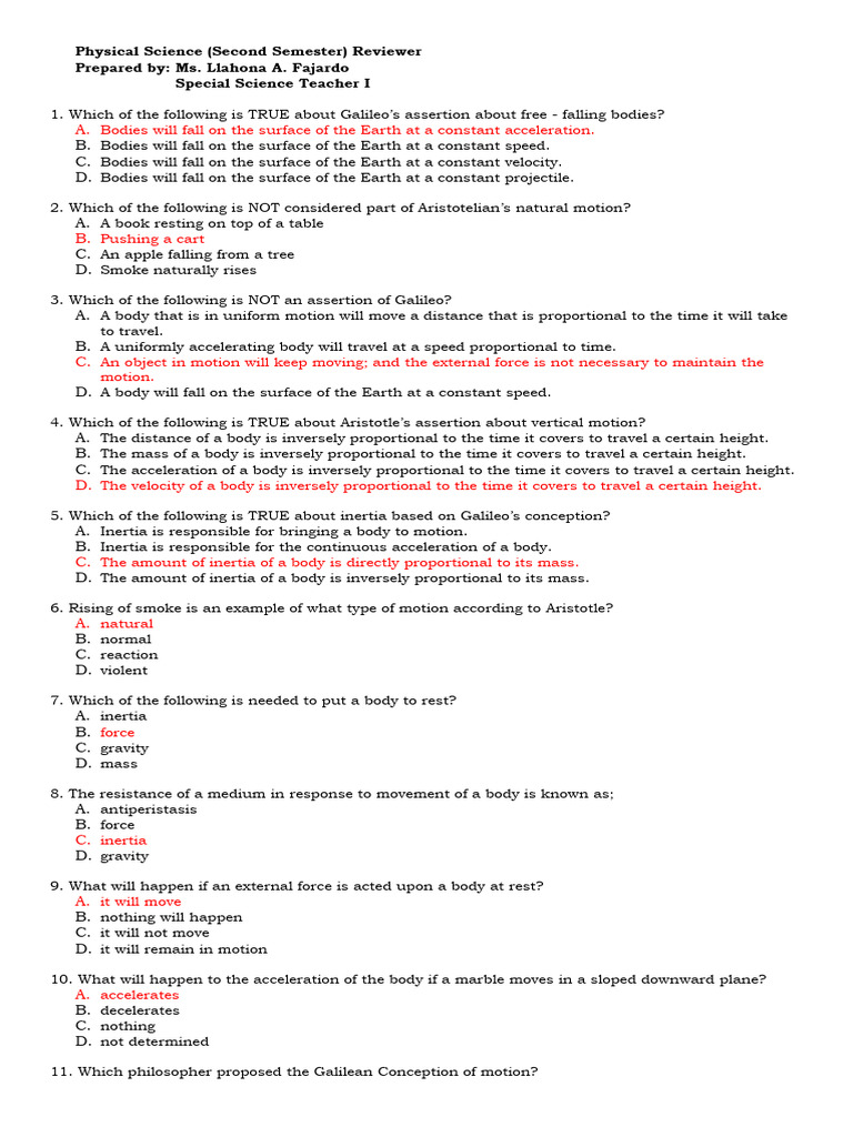Physical-Science-REVIEWER-2S-20062023-D2 | PDF | Inertia | Force