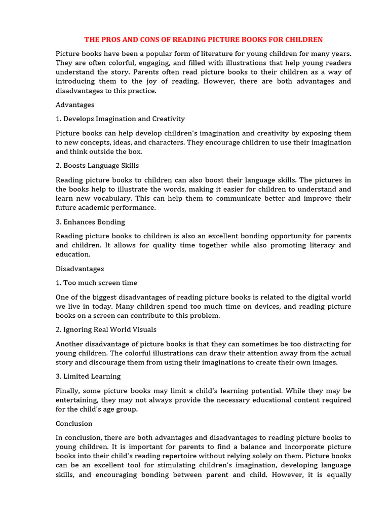 Bản sao của THE PROS AND CONS OF READING PICTURE BOOKS FOR CHILDREN ...
