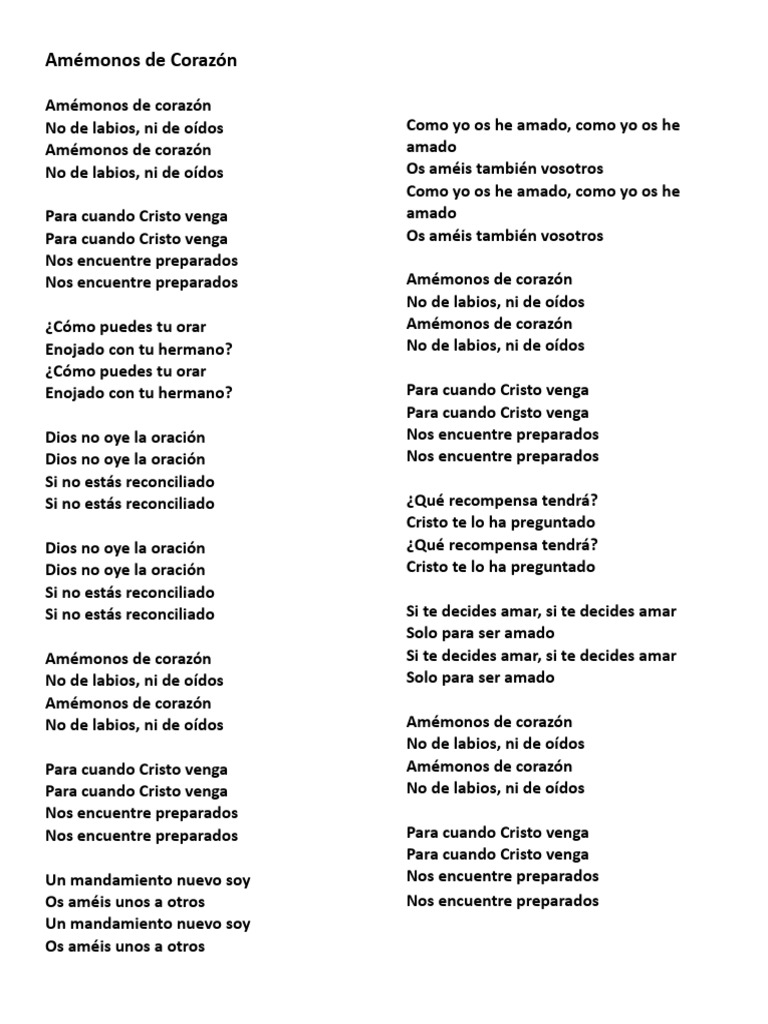 Letra Del Himno Amemonos De Corazon