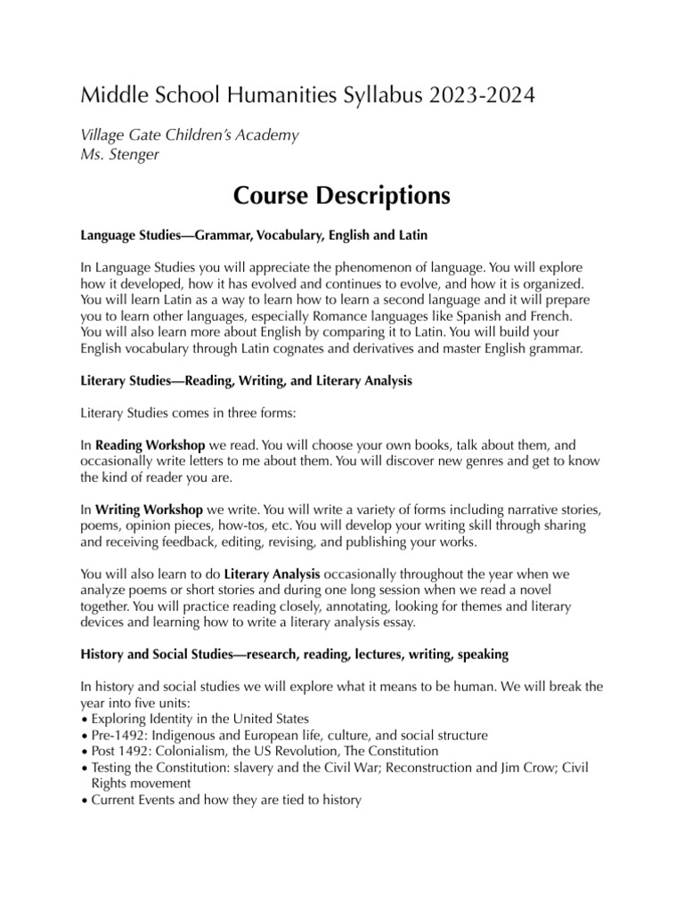 Humanities Syllabus 2023-24 | PDF | Latin | English Language