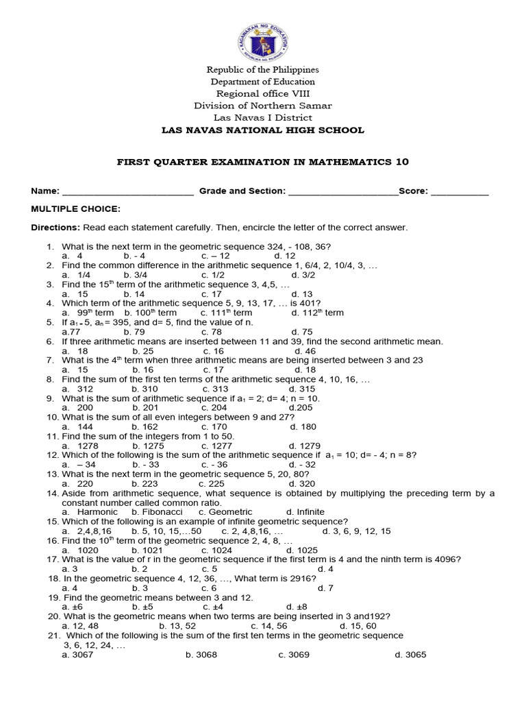 1st - Quarter - Exam - Math10 2022 | PDF | Factorization | Abstract Algebra